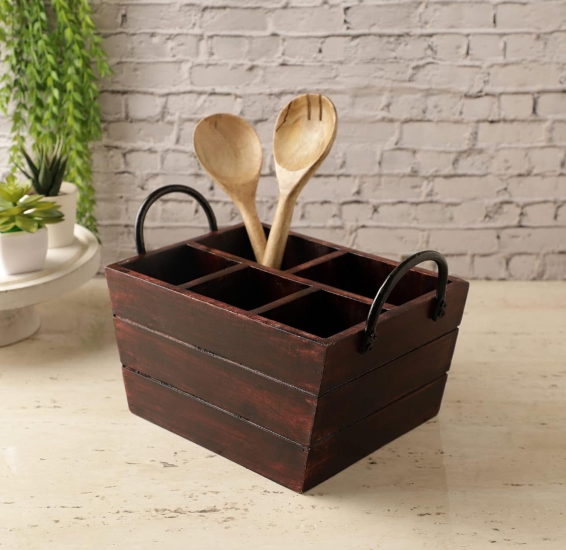 Wooden Cutlery Caddy Burnt Finish - directcreate.com