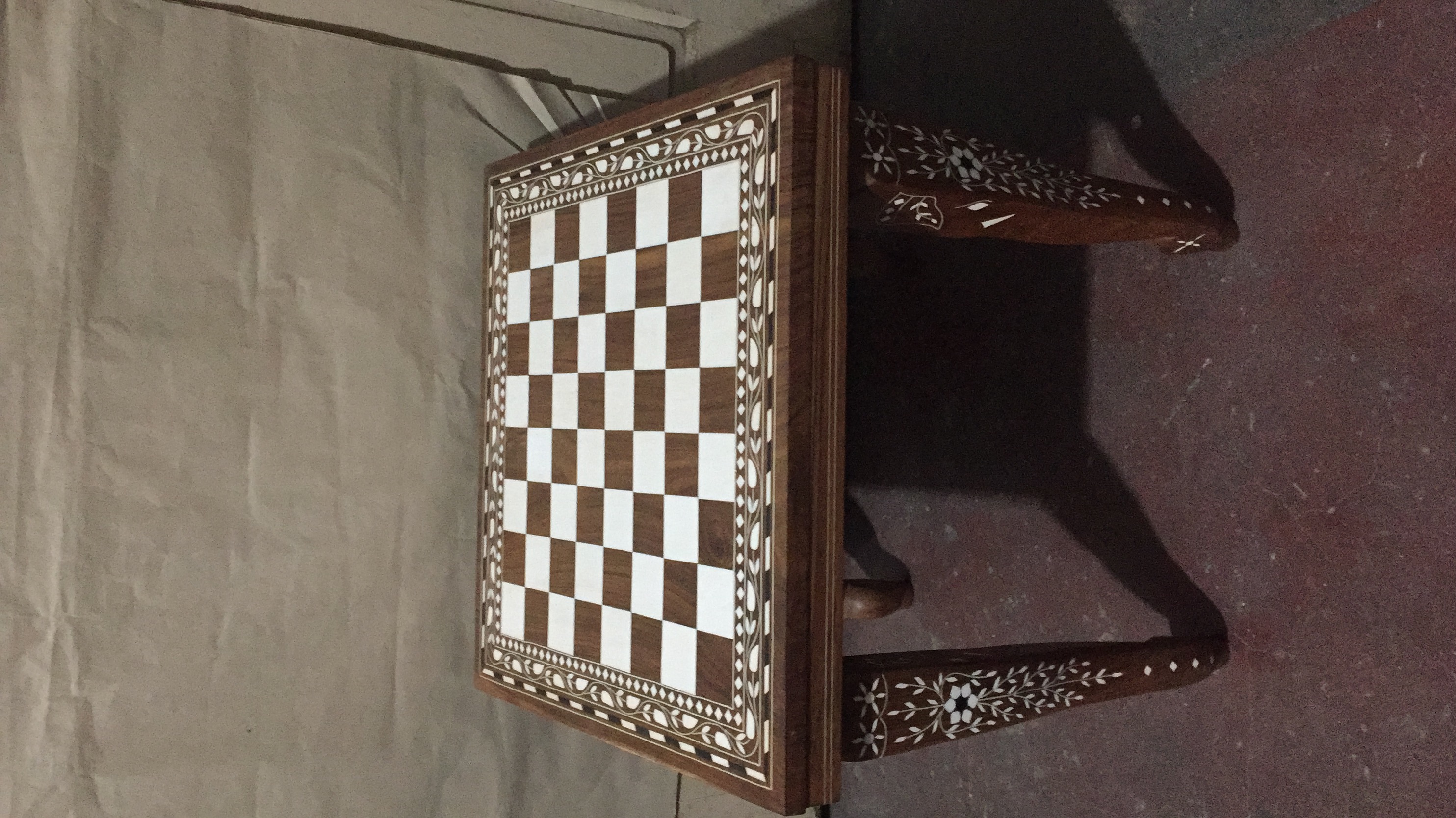 wooden inlay chess table with natural combination. - directcreate.com