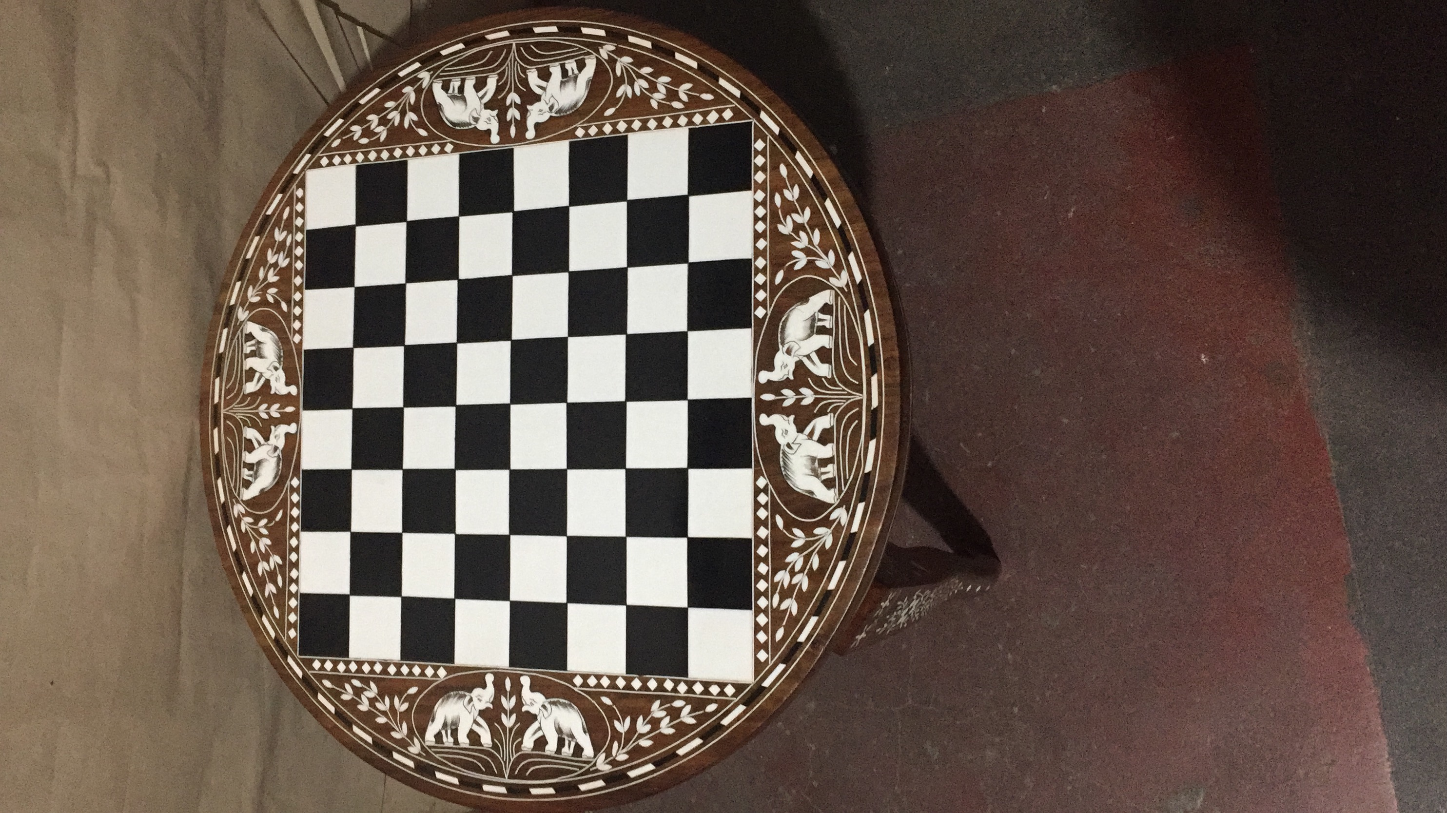 wooden chess round chess table with fine inlay. - directcreate.com