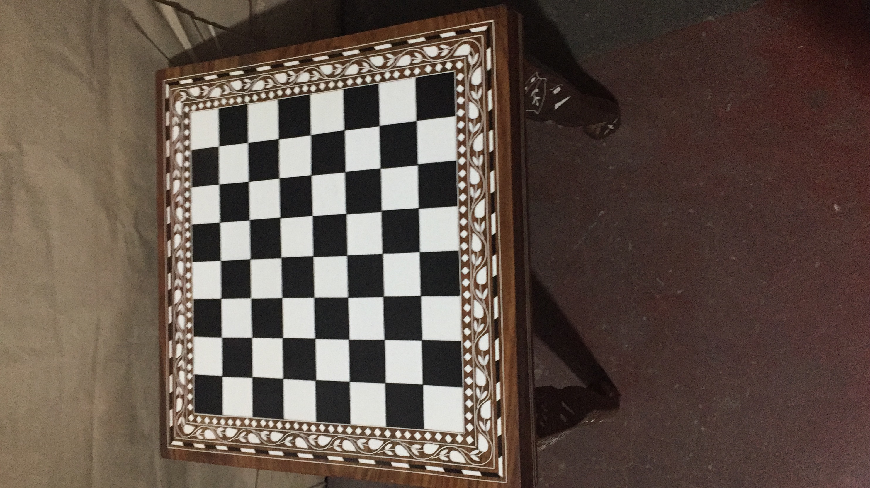 wooden inlay chess table sq. black/white - directcreate.com