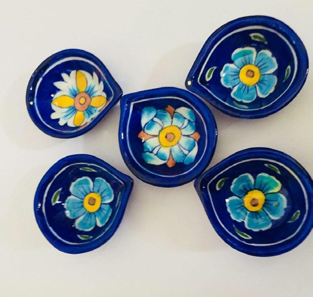 Blue Pottery Decorative Diya- Set of 5 - directcreate.com