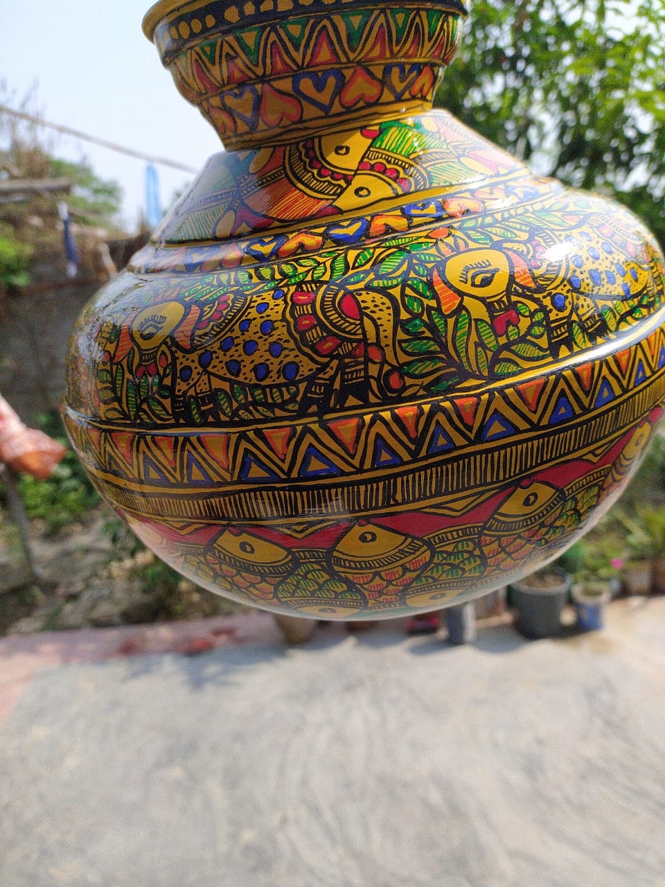 Brass Water Pot with Madhubani art allover - directcreate.com