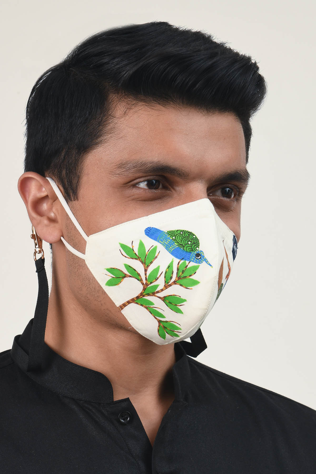 COLONIAL PEAFOWL gond art hand painted cotton Reusable Mask/4 Layer ...