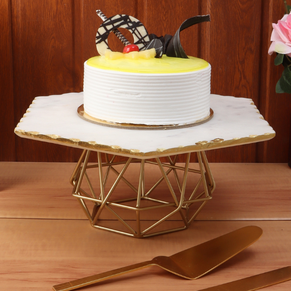 NikkisPride Cake Stand With Gold Finish Metal Base Tri-Color Marble Top ...