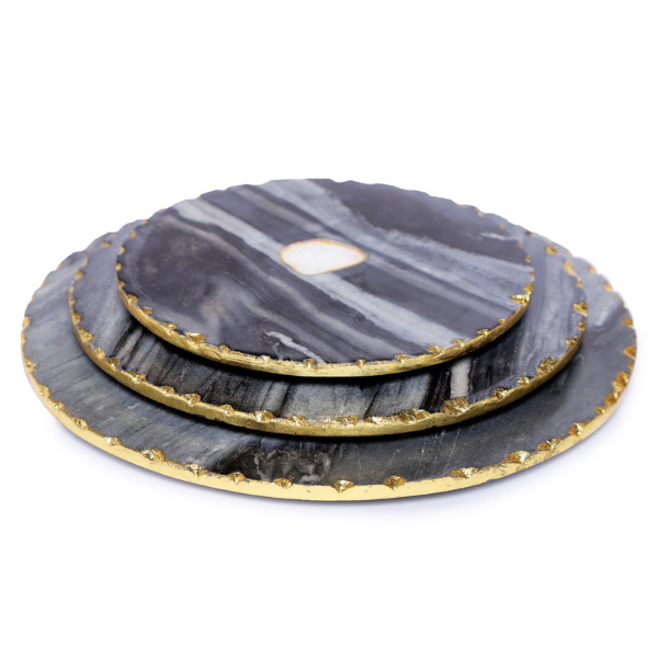 NikkisPride Marble cheese platter set of three agate inlay Black 12, 10 ...