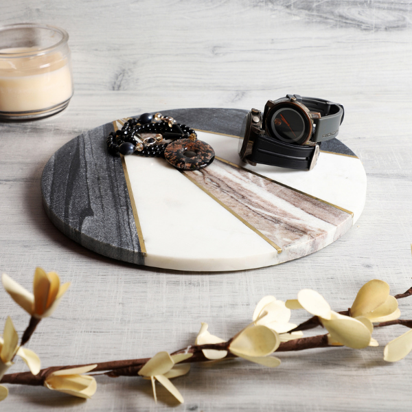 NikkisPride marble tri color brass inlay cheese platter 12 inch ...