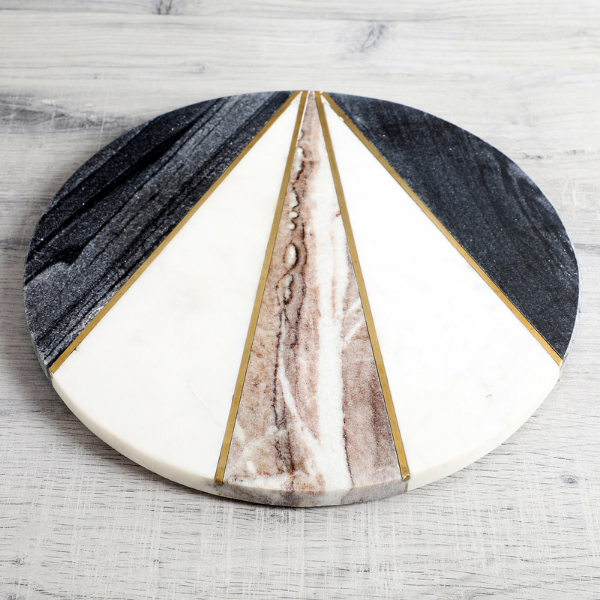 NikkisPride marble tri color brass inlay cheese platter 12 inch ...
