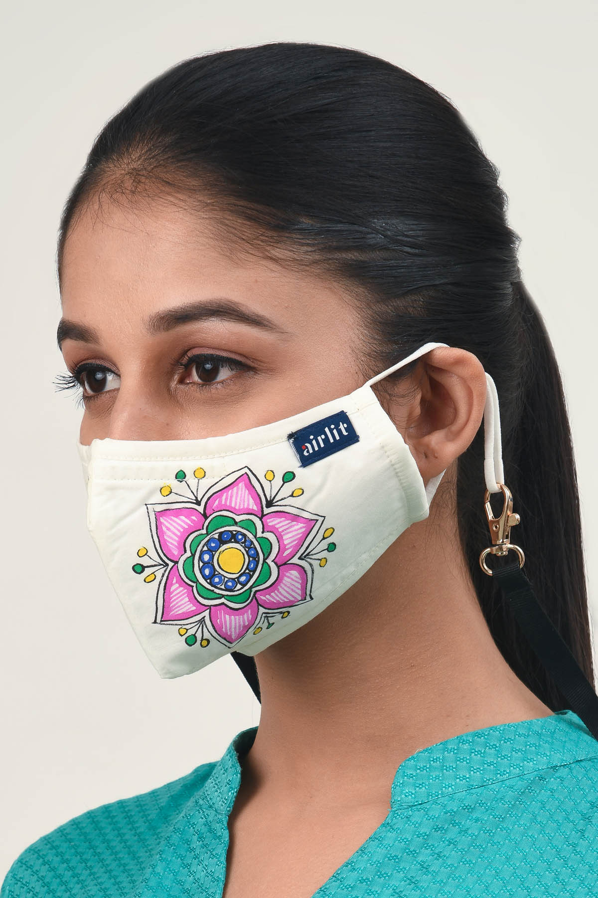 THE BLUSH madhubani hand painted Reusable Mask/4 Layer Breathable /With ...